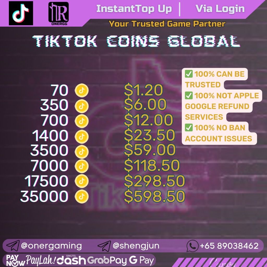 TIKTOK COINS | TIKTOK GLOBAL COINS | TIKTOK TOPUP | TIKTOK COINS TOPUP, Video Gaming, Gaming ...