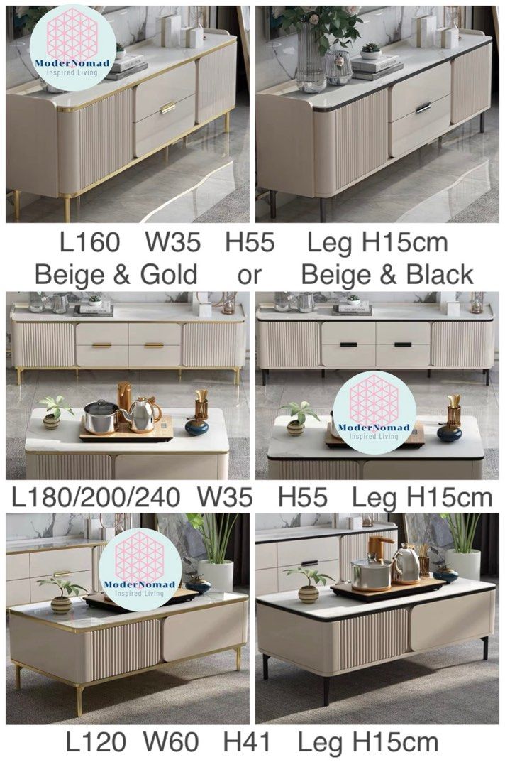 TV Console Coffee Table TV Cabinet Music Console Sintered Stone Top ...