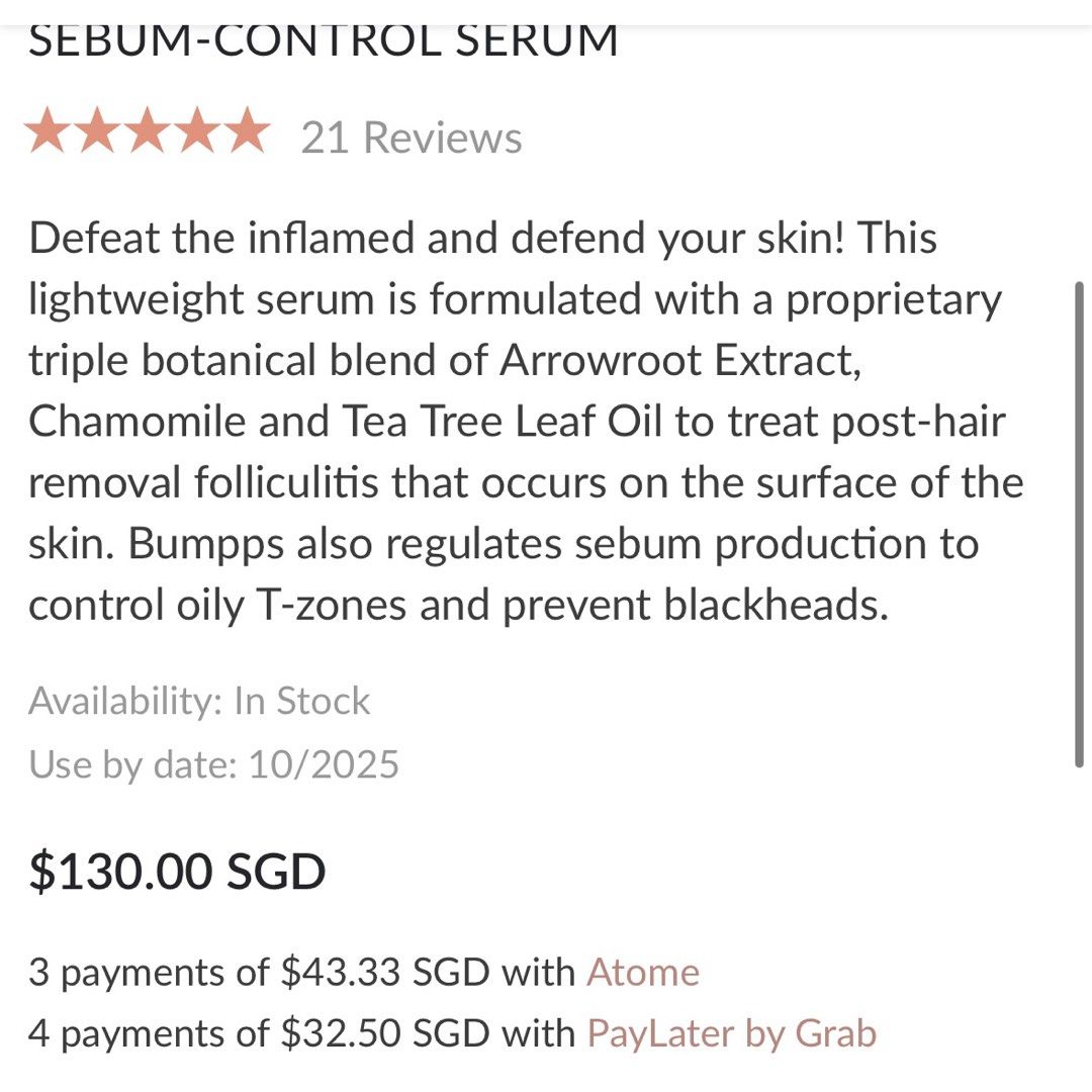 TWO LIPS - BUMPS (SEBUM-CONTROL SERUM), Beauty & Personal Care, Face ...