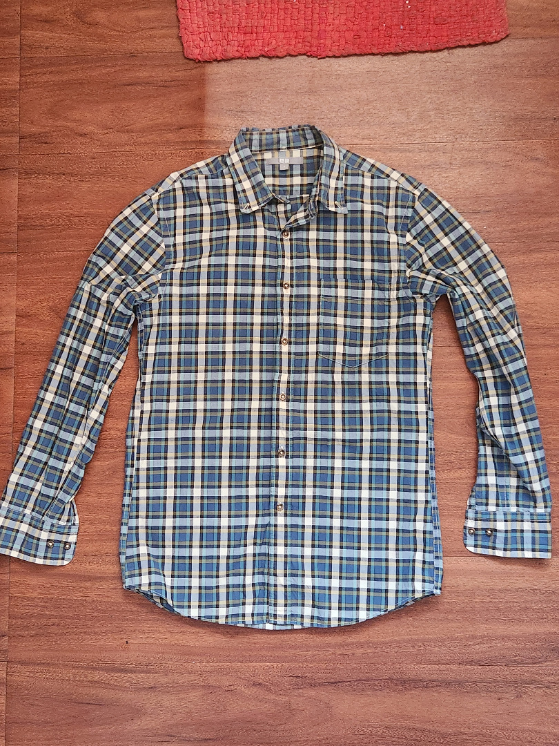 Uniqlo Checkered Long Sleeves - Light Green, Men's Fashion, Tops & Sets ...