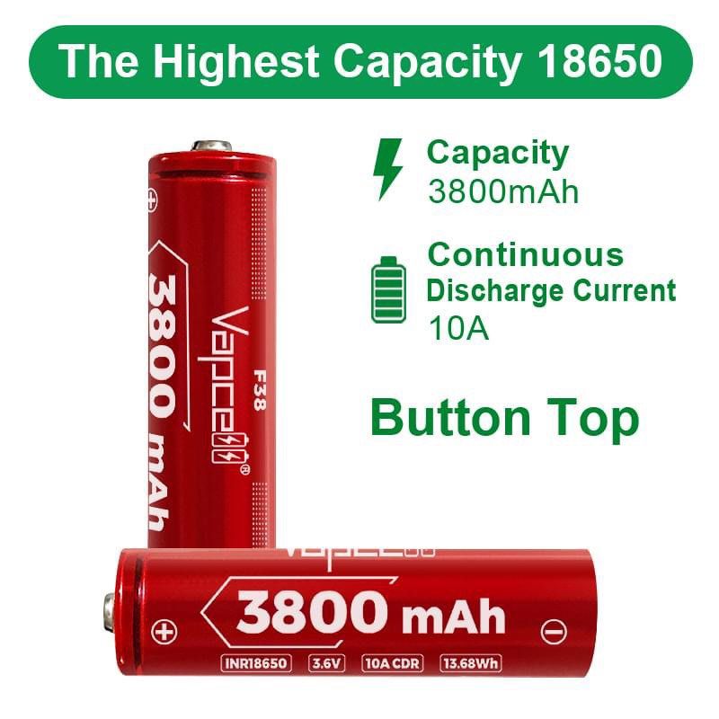 Vapcell F38 18650 3800mah 10A 3.7V Li-ion Rechargeable Battery, Mobile ...