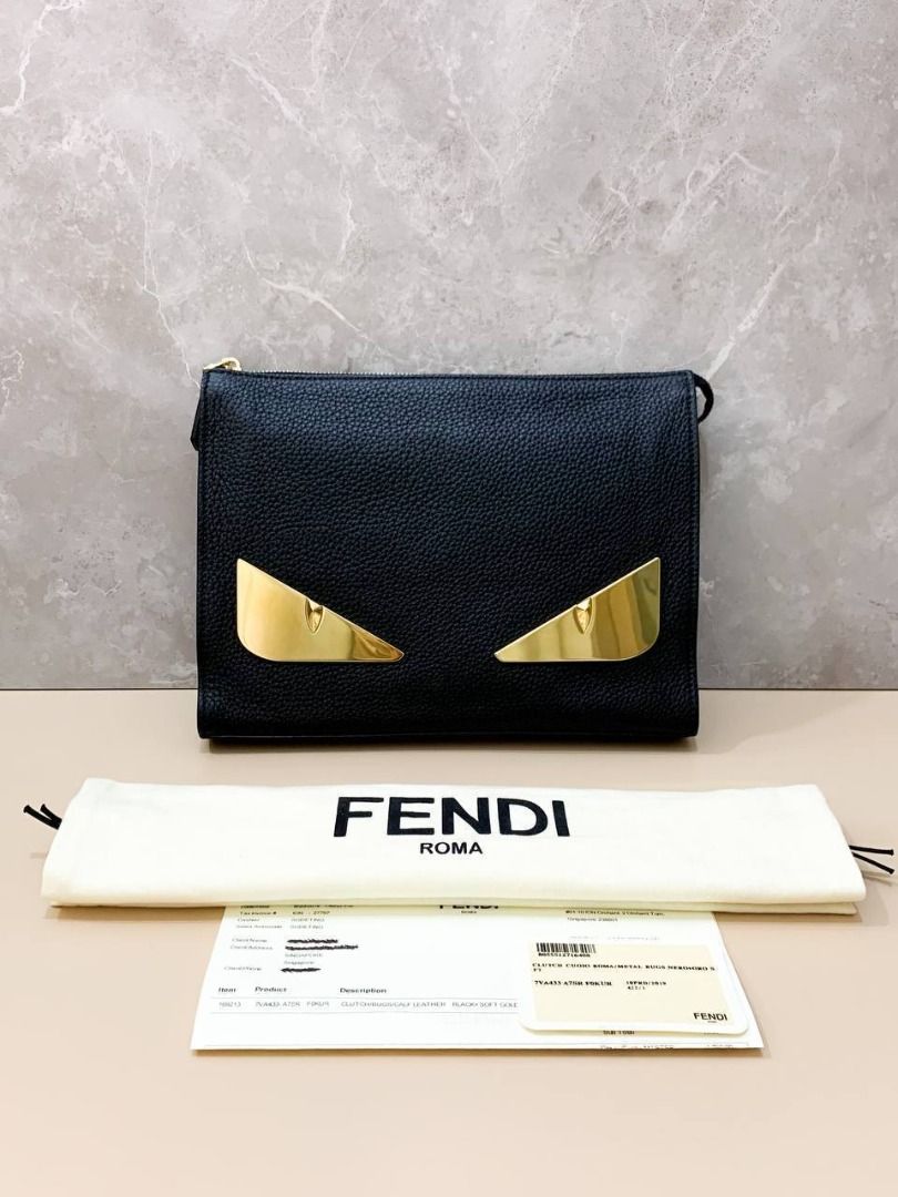 VGC Fendi Monster Clutch Pouch Black GHW 2019 (db , yearcad & receipt ...