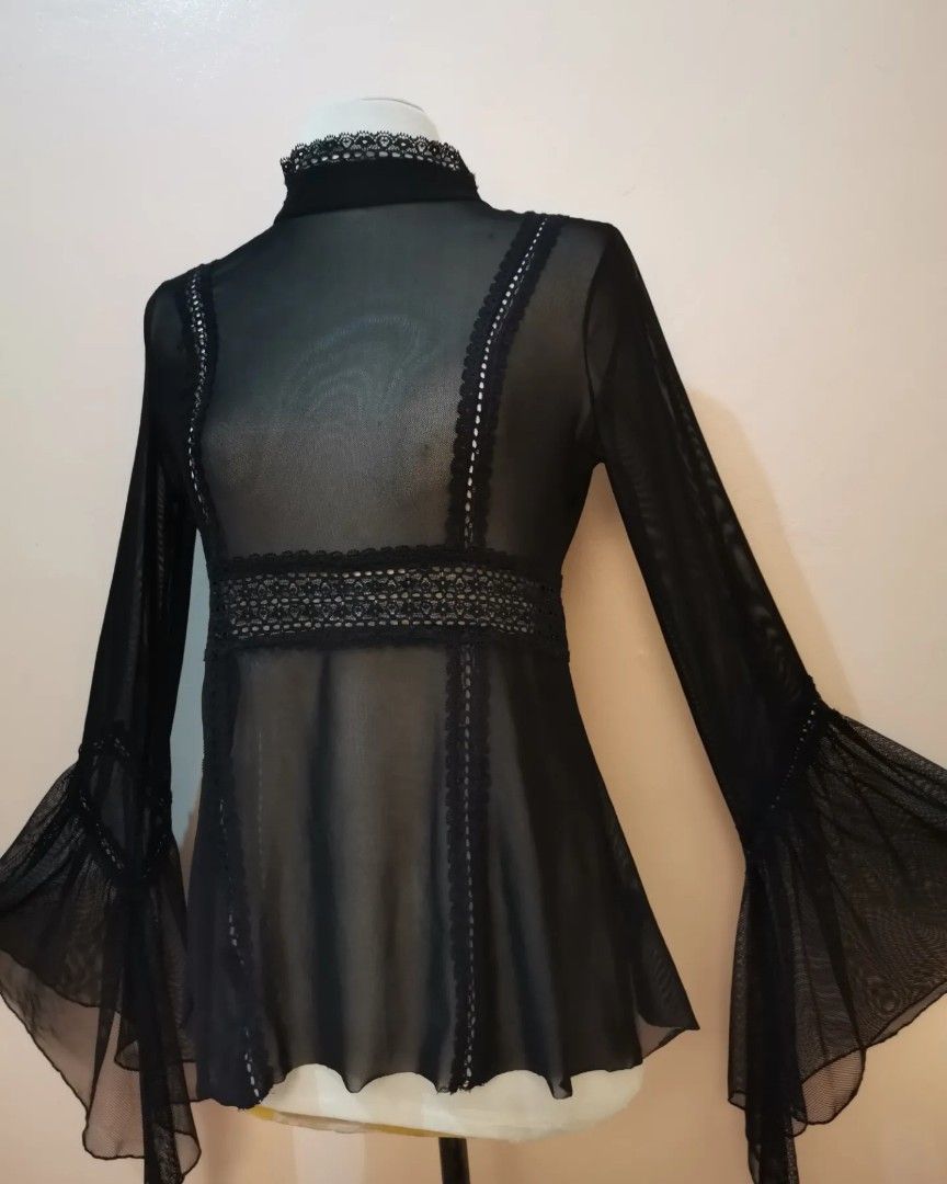Victorian Style Goth Mesh Sexy Top, Women's Fashion, Tops, Longsleeves ...