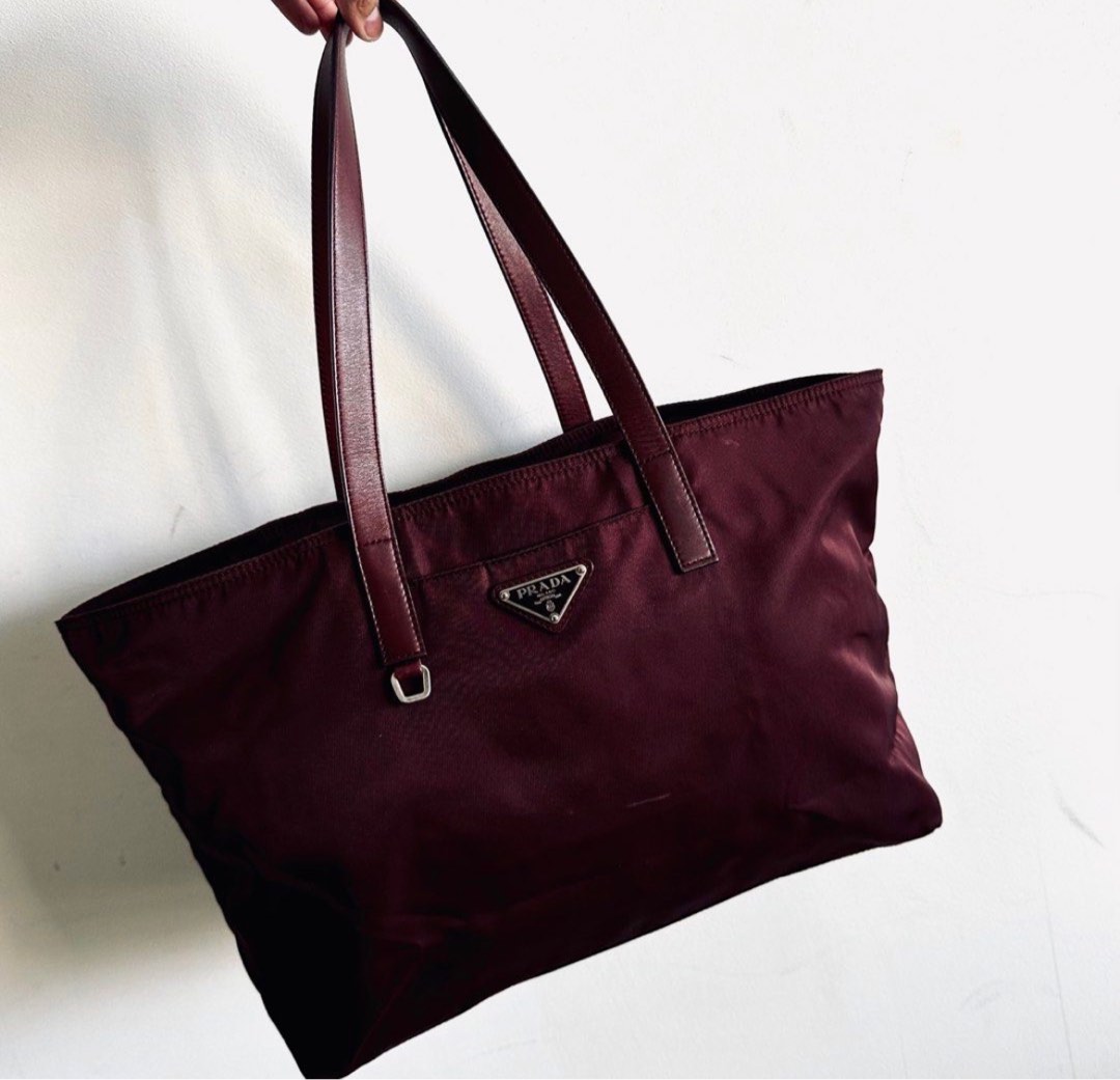 Vintage Prada maroon nylon shoulder bag, Women's Fashion, Bags ...