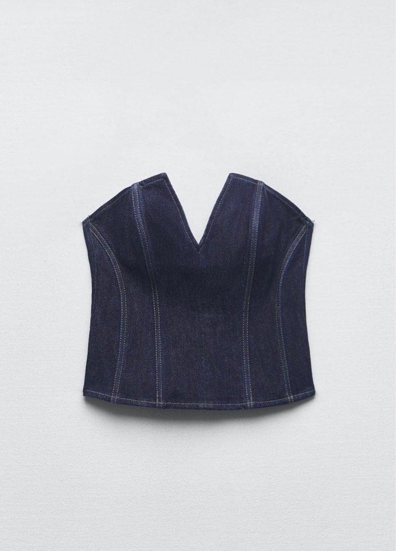 ZW DENIM CORSET WITH SLIT, Women's Fashion, Tops, Sleeveless on Carousell
