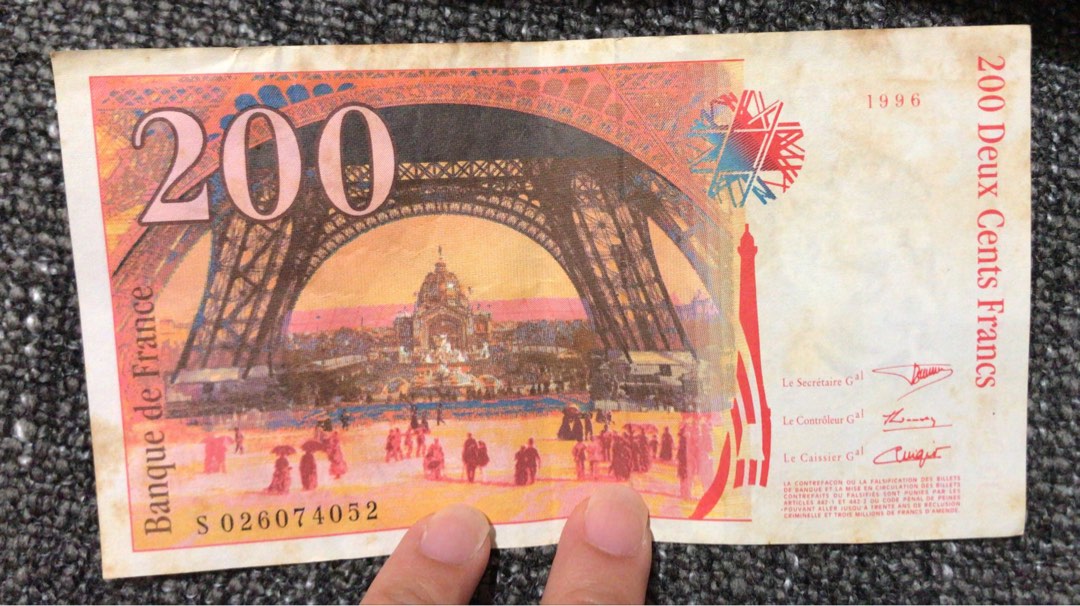 200 French francs note - 1996 obsolete, Hobbies & Toys, Memorabilia ...