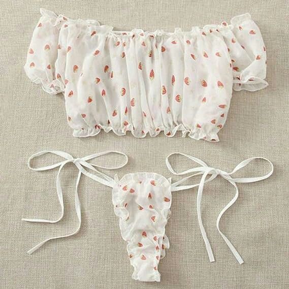 2pc Cute Strawberry-print Lingerie Set Ladies Underwear (White), Women ...