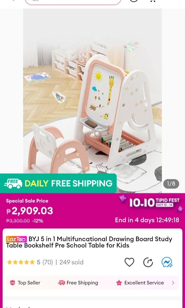 5in1 Multifunctional Drawing Board Study Table Bookshelf Preschool ...