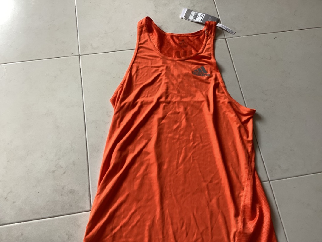Adidas own the run singlet - orange, Men's Fashion, Activewear on Carousell