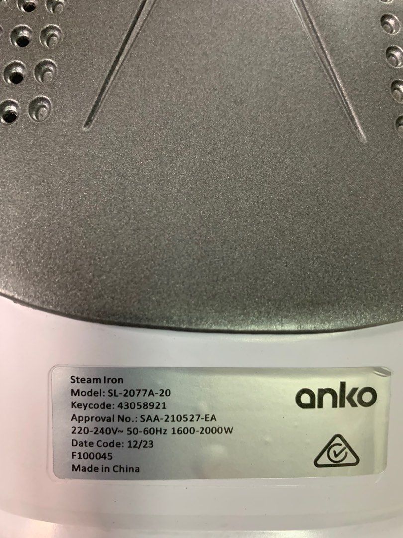Anko Steam Iron - 220volts, Furniture & Home Living, Home Improvement ...