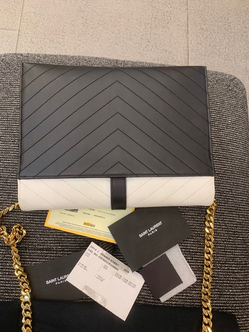 Authentic SAINT LAURENT Chevron Monogram Envelope Medium GOLD HARDWARES ...
