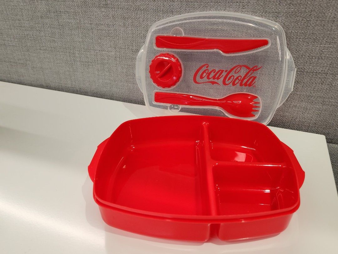 Brand New Coca-Cola Plastic Lunch Box with Fork & Knife, Everything ...