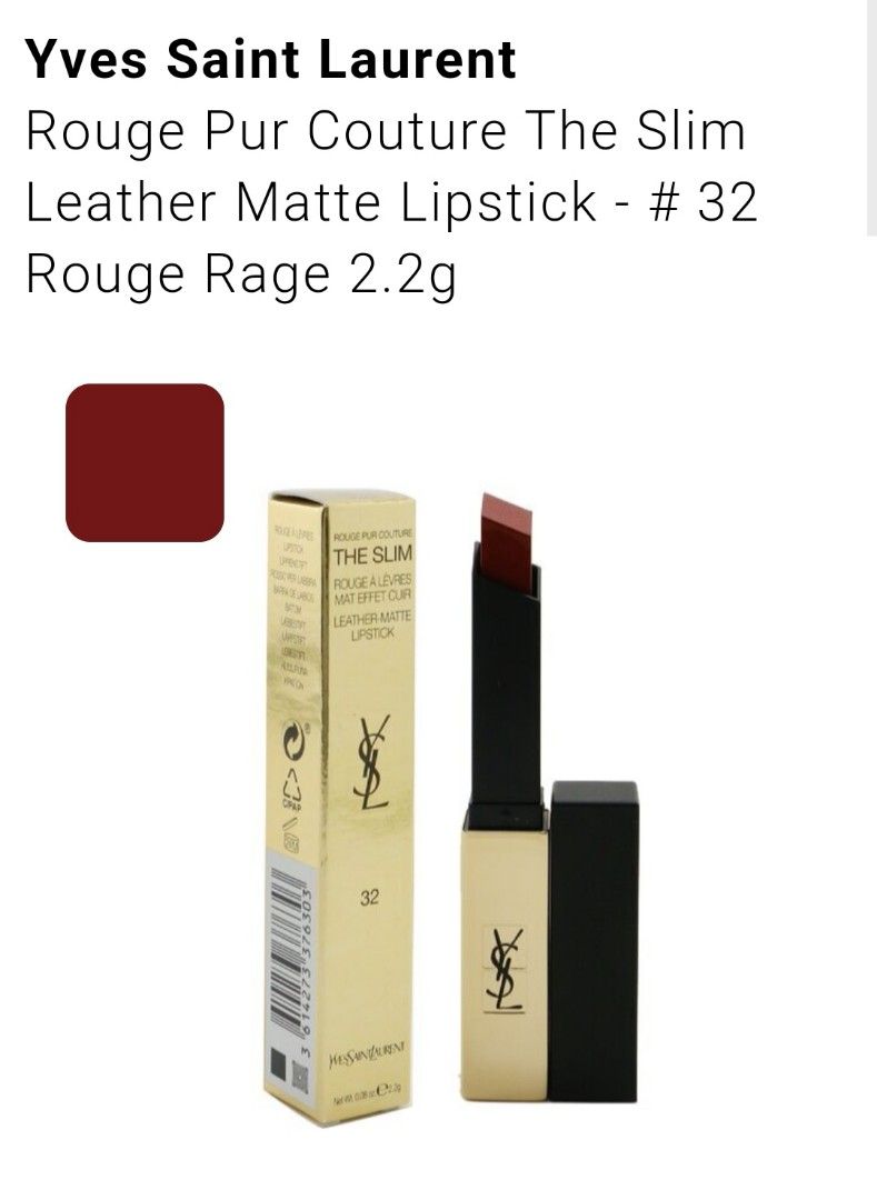 Brandnew Authentic Yves Saint Laurent YSL Rouge Pur Couture The Slim Leather Matte Lipstick # 32 ...