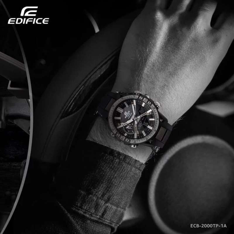 Casio Edifice ECB-2000TP-1A Sospensione Black Analog Resin Solar Smartphone Link Men's Watch ECB ...