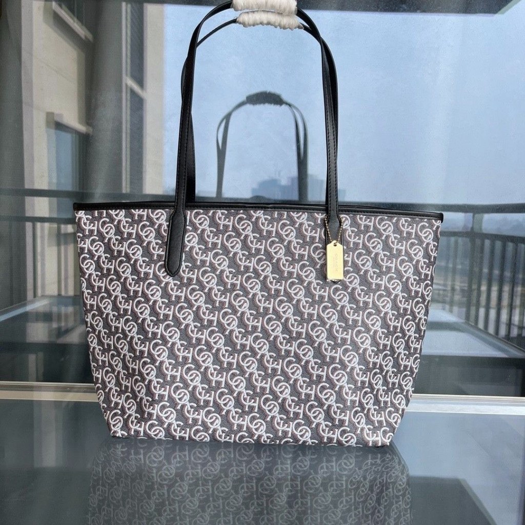 Coach City Tote Bag With Signature Monogram Print, Barang Mewah, Tas ...