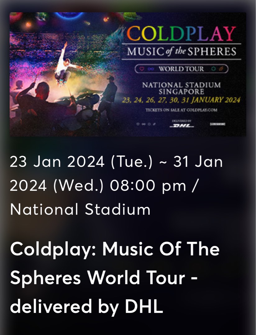 Coldplay VIP Ultimate Sphere tickets 27 Jan, Tickets & Vouchers, Event ...