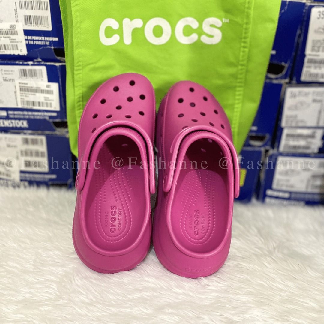 Crocs Classic Crush Clog Fuchsia Fun, Women's Fashion, Footwear, Flats ...