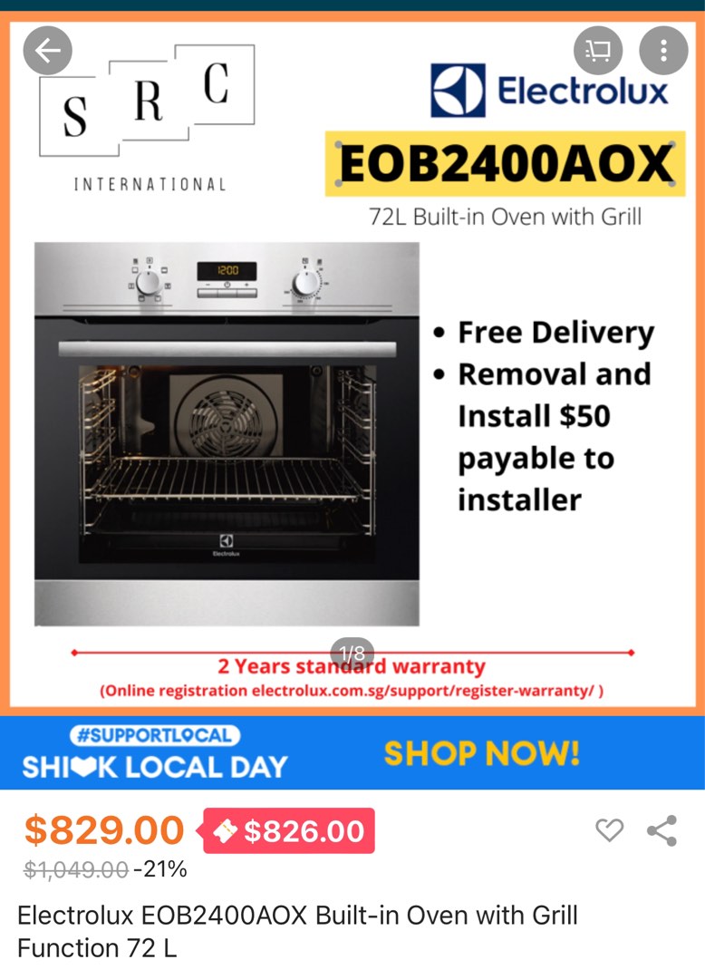Electrolux 72L built in oven with grill, TV & Home Appliances, Kitchen Appliances, Ovens ...