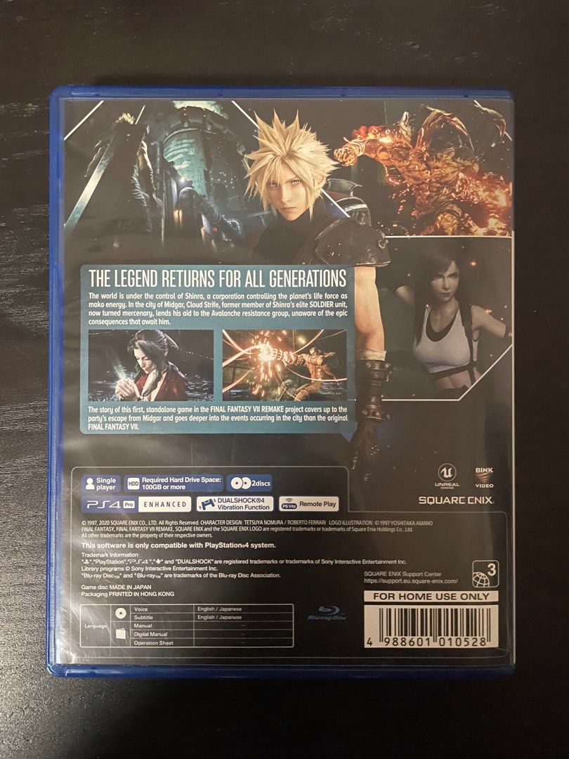 Final Fantasy VII Remake PS4, Video Gaming, Video Games, PlayStation on ...