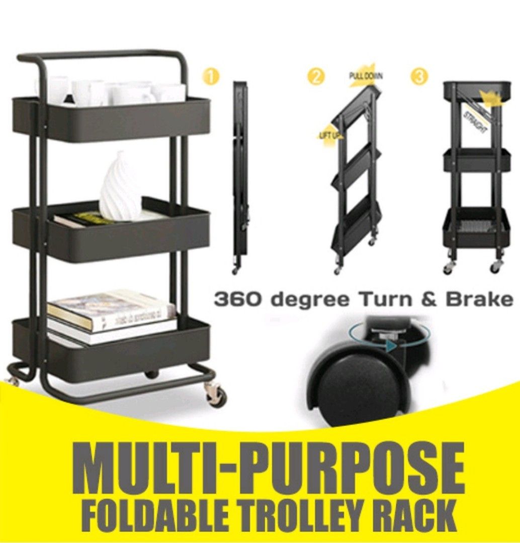 Foldable Kitchen Rack Rolling Storage Cart | Kitchen Trolley | Storage ...