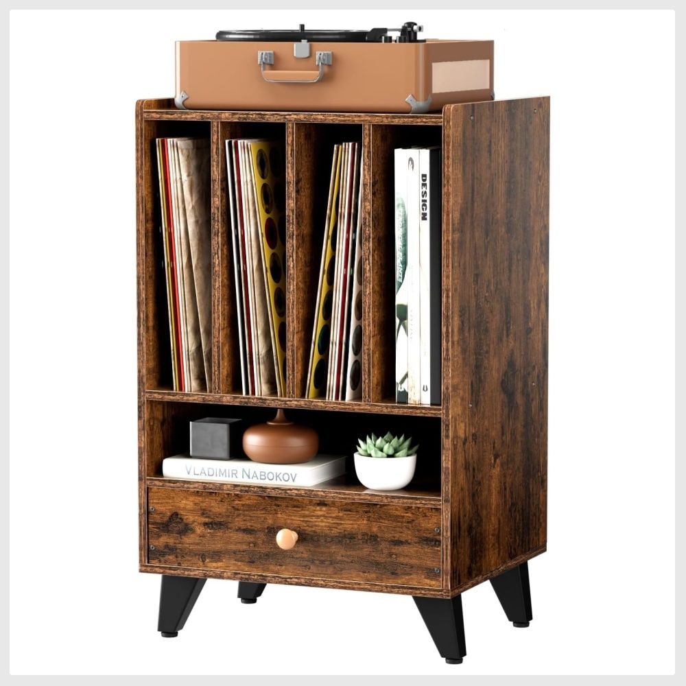 Gannyfer Vinyl Record Storage Table,3-Tier Record Player Stand with ...