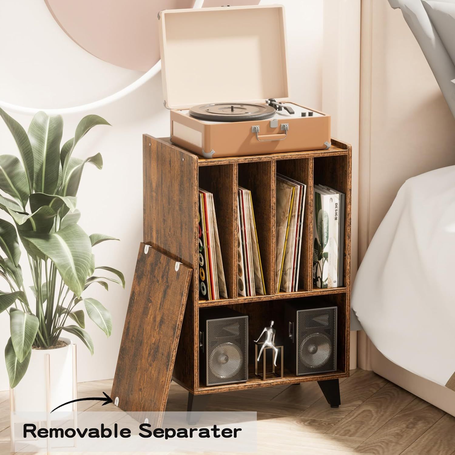 Gannyfer Vinyl Record Storage Table,3-Tier Record Player Stand with ...