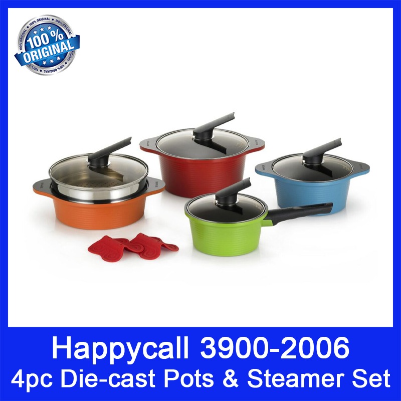 Happycall 3900-2006 Alumite Ceramic 4pc Die-cast Pots & Steamer Set. 3 ...
