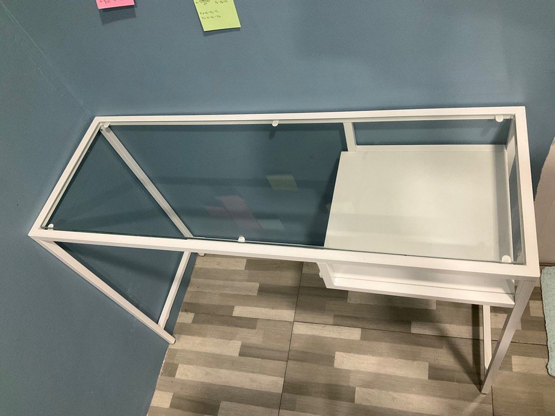Ikea White Glass Study Table, Furniture & Home Living, Furniture ...
