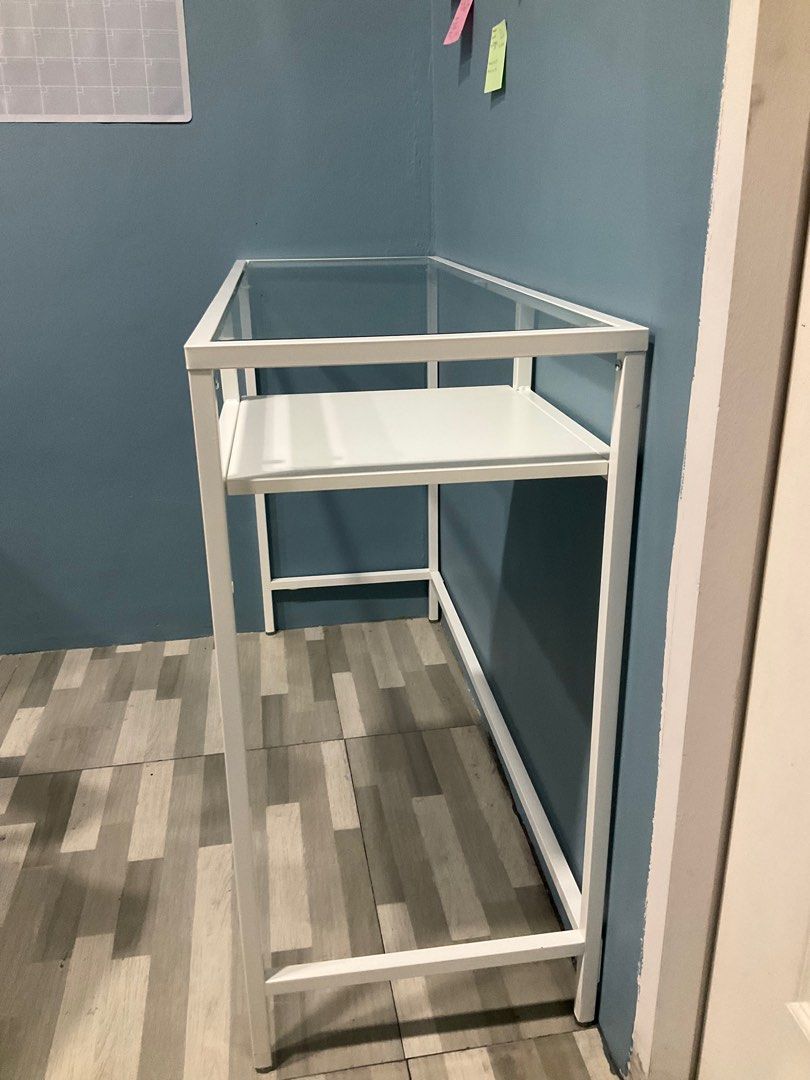 Ikea White Glass Study Table, Furniture & Home Living, Furniture ...