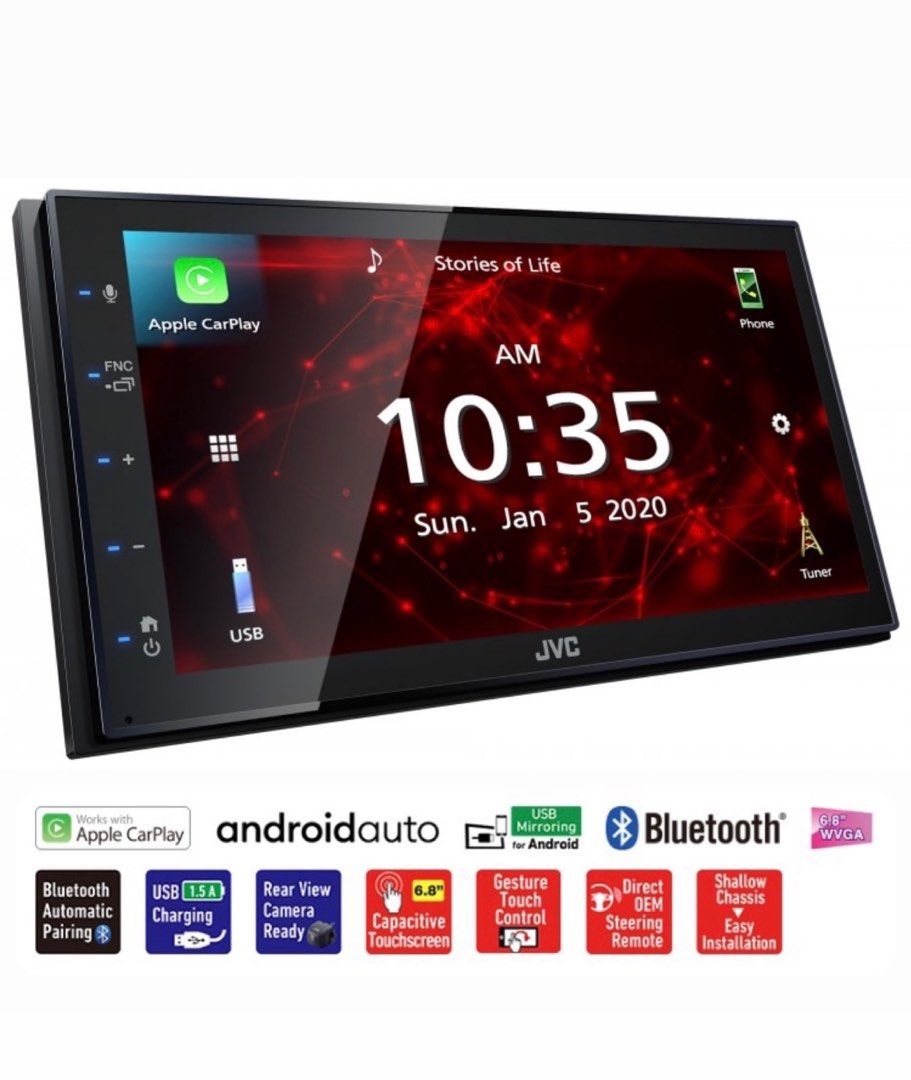 JVC KW-M560BT capacitive touchscreen with wired apple carplay and wired android auto direct ...