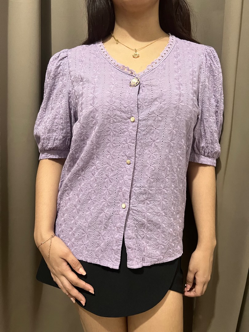 Lilac Puff Sleeve, Women's Fashion, Tops, Blouses on Carousell