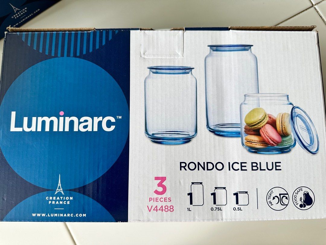 Luminarc 3 piece glass jar set / container, Furniture & Home Living ...