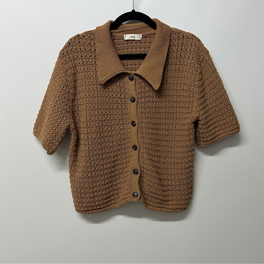 Mango brown thick knit buttondown, Women's Fashion, Tops, Others Tops ...