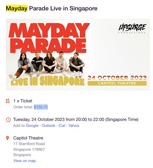 Mayday Parade 24 Oct Seated Ticket (at cost), Tickets & Vouchers, Event Tickets on Carousell