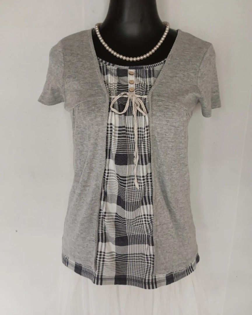 milkmaid pointelle with fake inner gingham blouse • coquette • babydoll ...