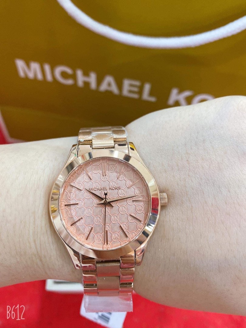 MK SMALL ROSEGOLD LOGO DIAL SLIM RUNWAY AUTHENTIC WATCH, Women's ...