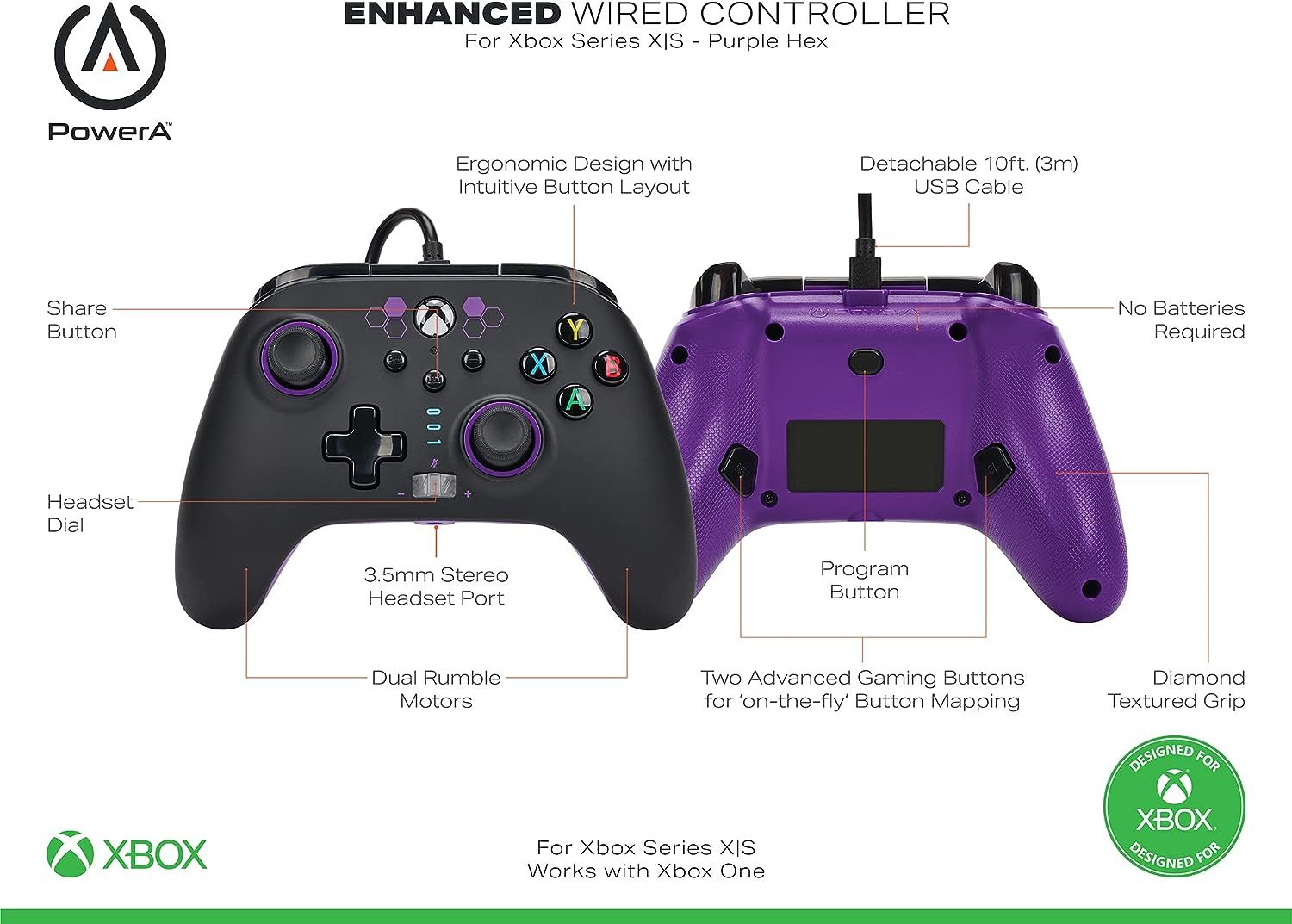 PowerA Enhanced Wired Controller for Xbox Series X|S - Purple Hex ...