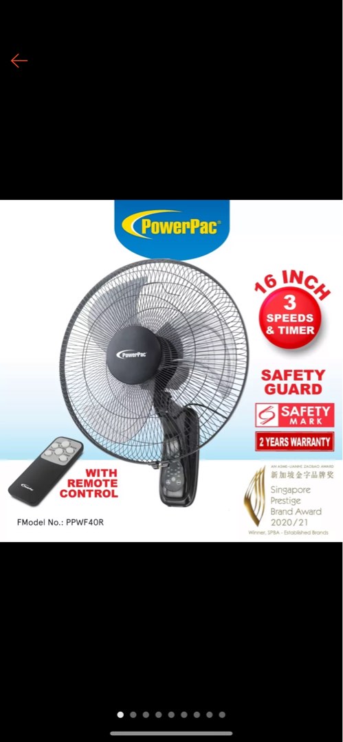 Powerpac wall fan 16 inch with remote control, Furniture & Home Living ...