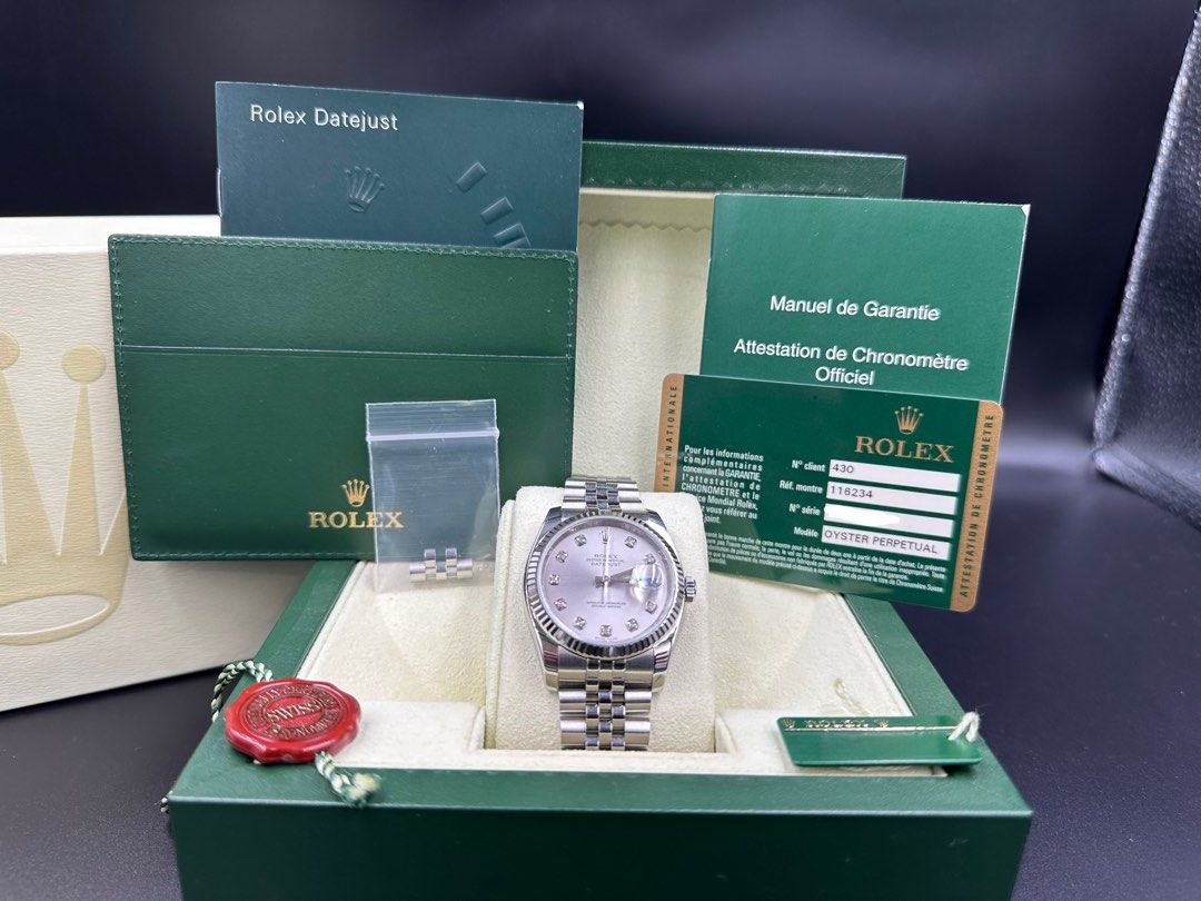 Rolex 116234 DateJust with Factory 10-Diamond Hour Markers Silver Dial ...