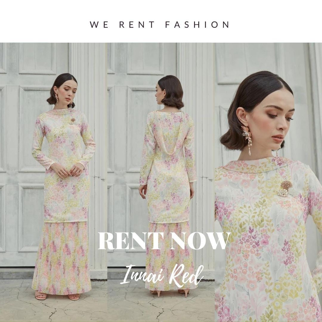 SEWA Innai Red Kirana Long Baju Kurung with Cowl Neck and Pleated Skirt ...