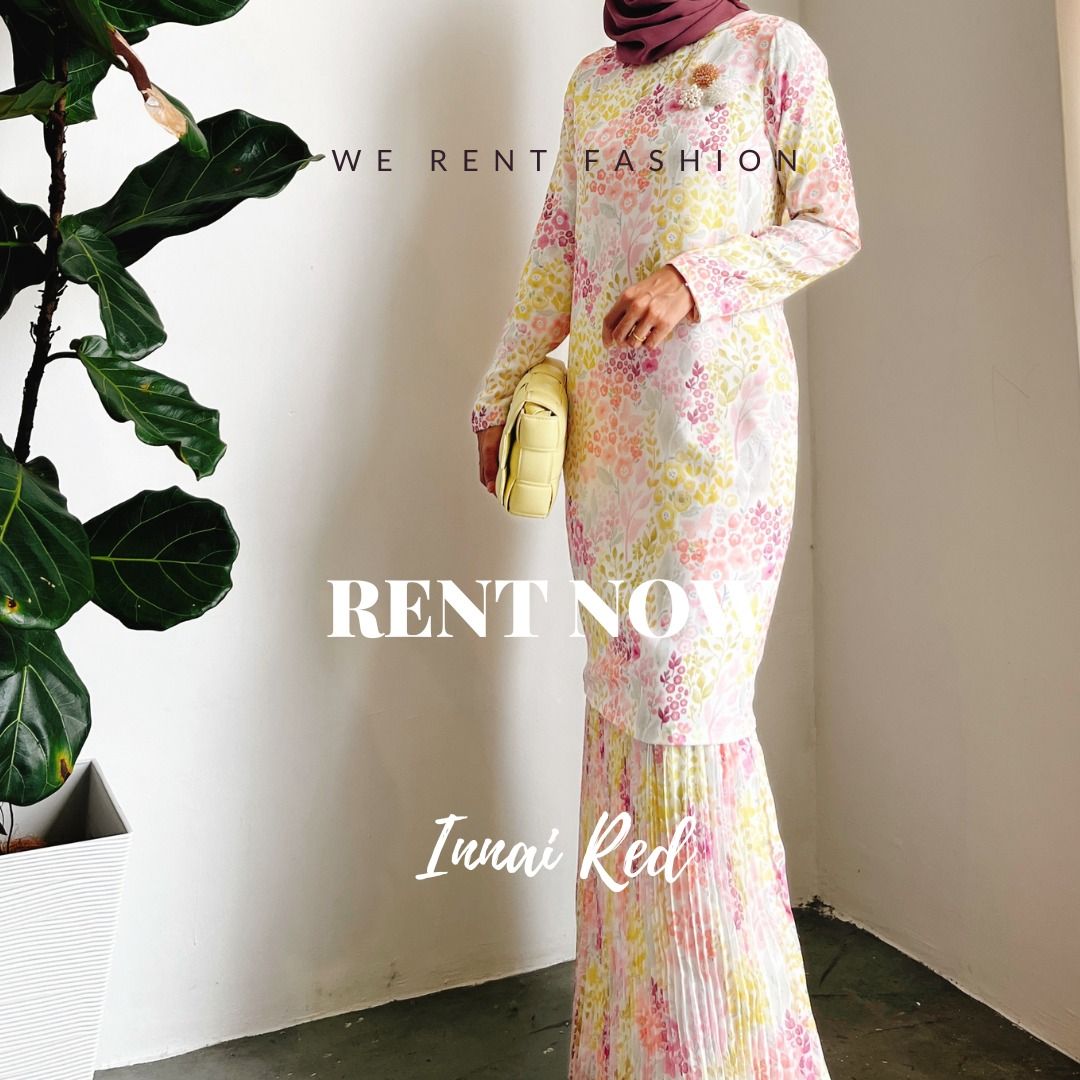 SEWA Innai Red Kirana Long Baju Kurung with Cowl Neck and Pleated Skirt ...