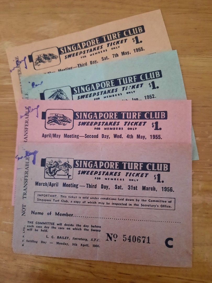 SGP Turf Club sweepstake tickets 1950's, Hobbies & Toys, Memorabilia ...