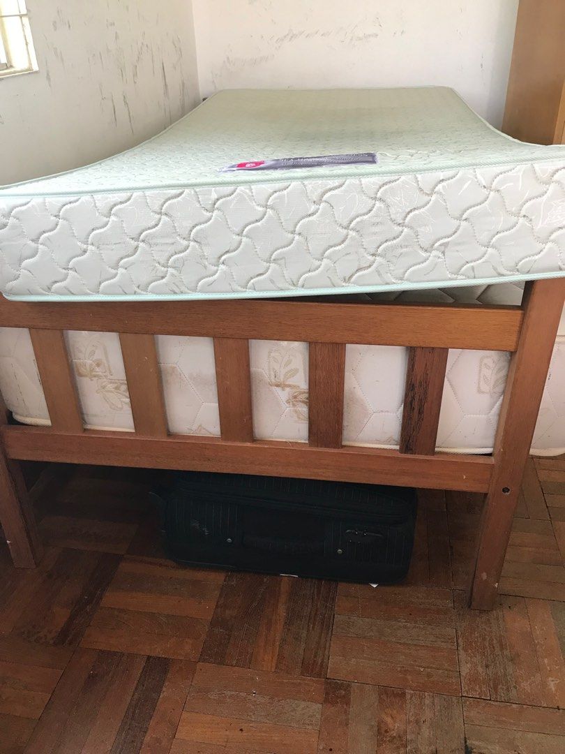 Single bed +mattress +super single mattress, Furniture & Home Living ...