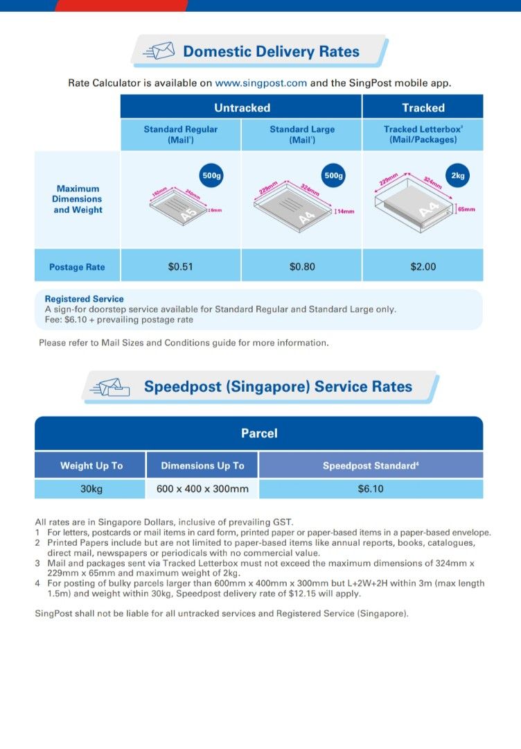 SINGPOST MAILING RATES, Announcements on Carousell