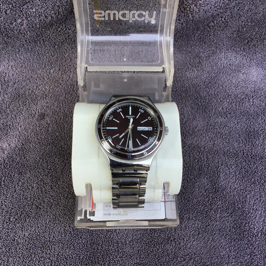 Swatch Irony Stainless Steel, Fesyen Pria, Jam Tangan di Carousell