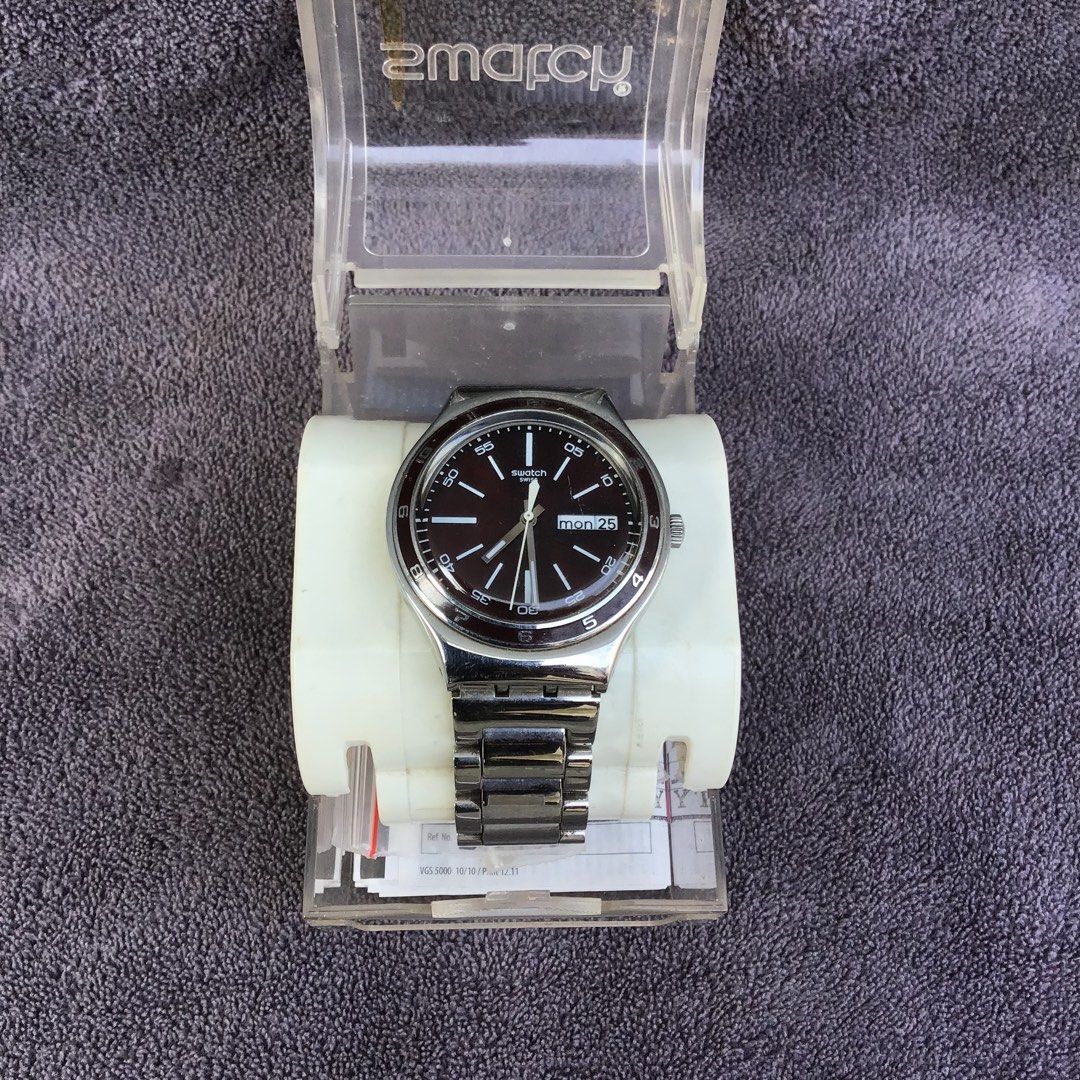 Swatch Irony Stainless Steel, Fesyen Pria, Jam Tangan di Carousell