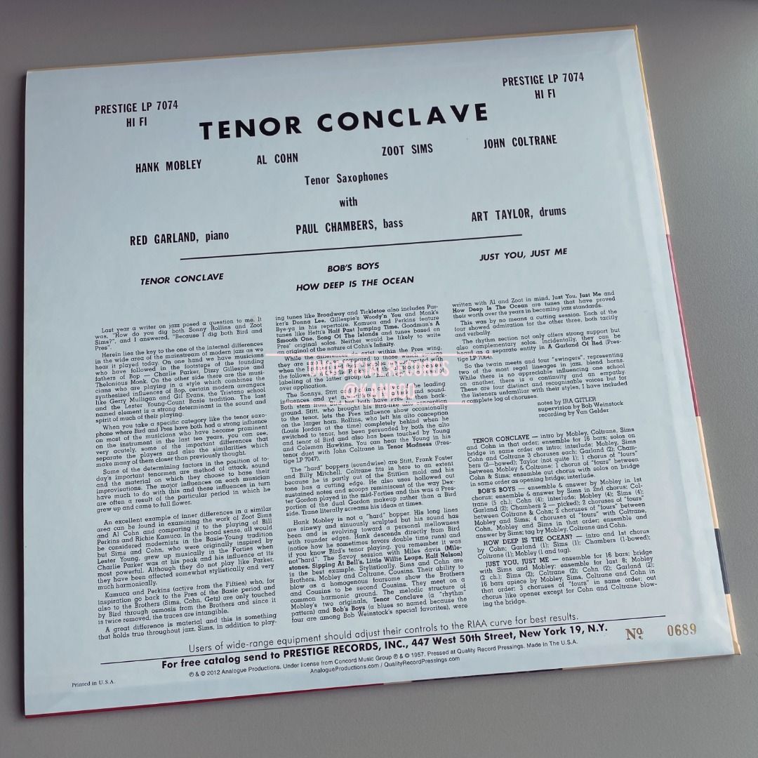 《Tenor Conclave》AP【再版】2013 - US - LP 黑膠唱片【NM】【美品】【Jazz】, 興趣及遊戲, 音樂、樂器 ...