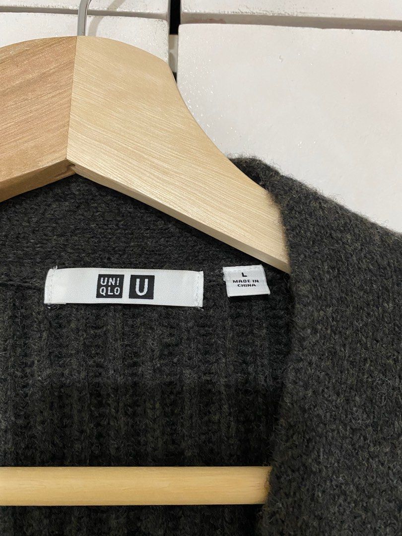 Uniqlo U Lambswool Ribbed Cardigan Dark Gray, Men's Fashion, Coats ...