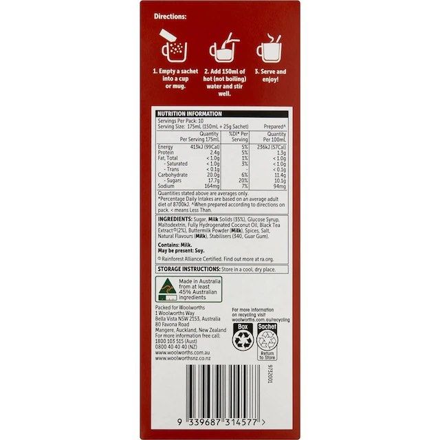 Woolworths Chai Latte 250g (8 sachets), Food & Drinks, Beverages on ...