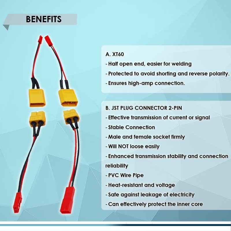XT60 MALE/ FEMALE to JST CONNECTOR 2-PIN MALE/ FEMALE, BEST FOR CHARING ...